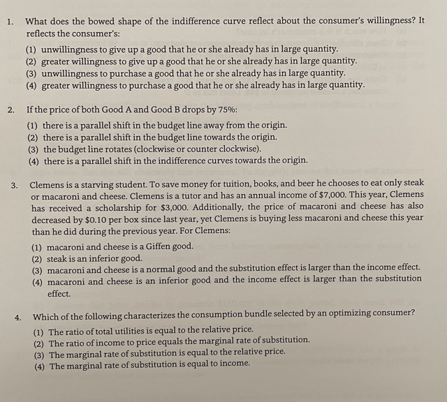 Solved 1. What does the bowed shape of the indifference | Chegg.com