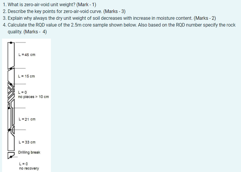 Solved 1. What is zero-air-void unit weight? (Mark - 1) 2. | Chegg.com