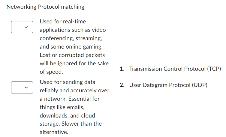Solved Networking Protocol matching Used for real-time | Chegg.com