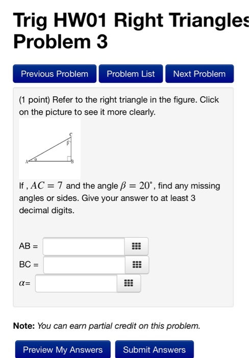 Solved Trig HW01 Right Triangles Problem 3 Previous Problem | Chegg.com