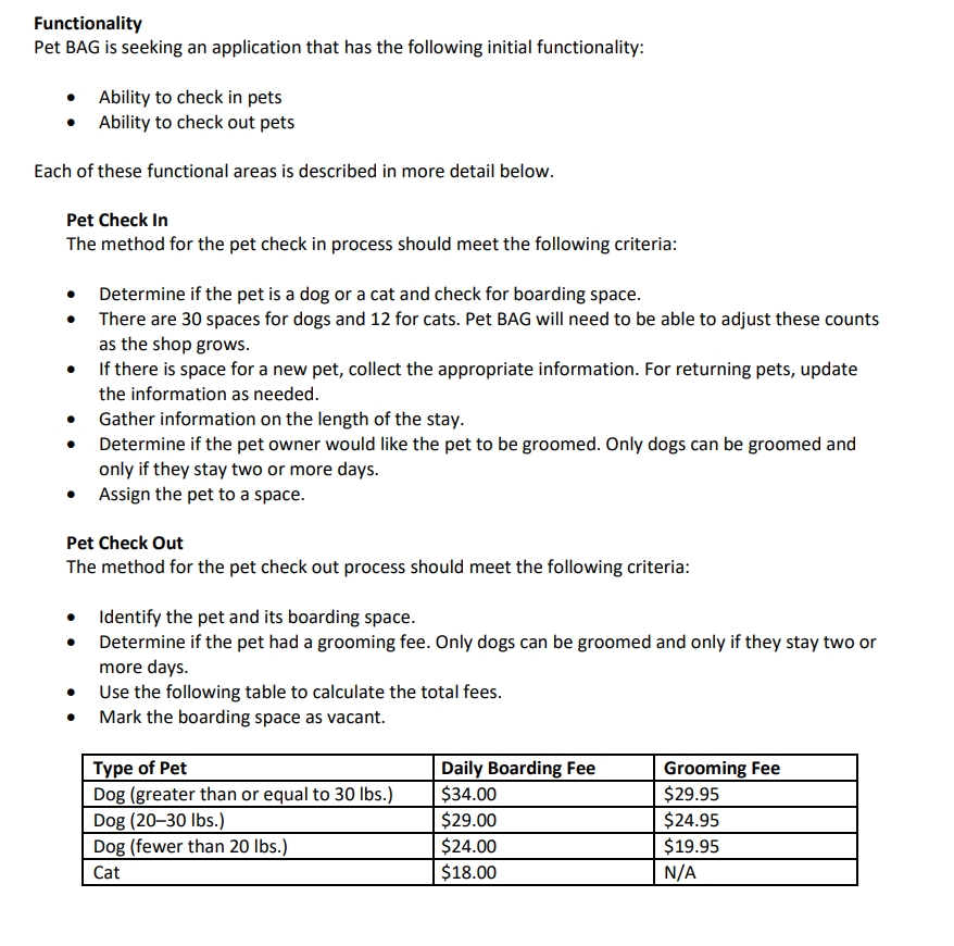 Solved select either the pet check in or check out method | Chegg.com