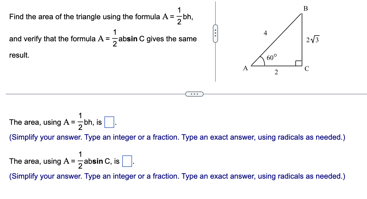 Solved Find the area of the triangle using the formula \\( | Chegg.com