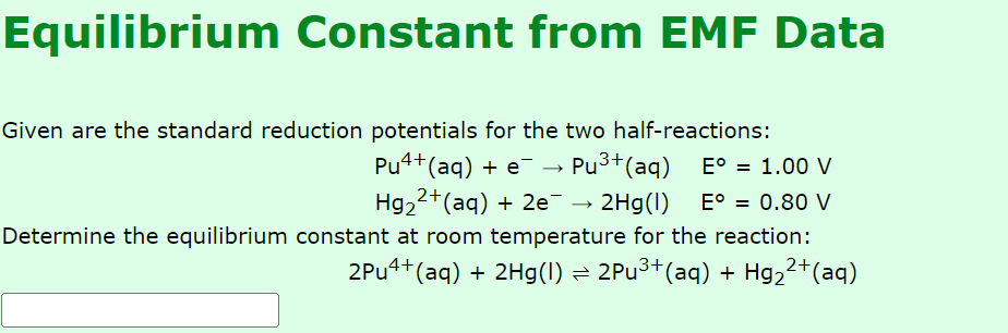 Solved quilibrium Constant from EMF Data Given are the | Chegg.com