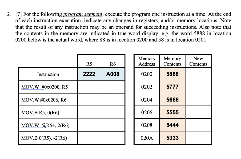 Solved 2 [7] For The Following Program Segment Execute The