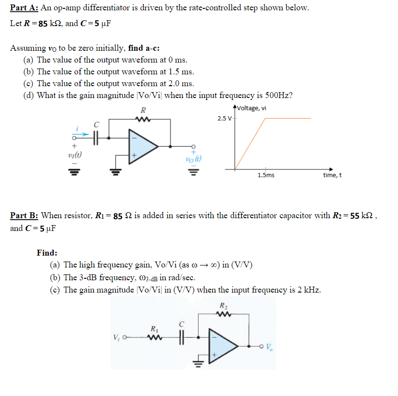 Solved Part A: An op-amp differentiator is driven by the | Chegg.com