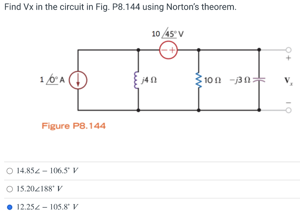 Solved Find Vx in the circuit in Fig. P8.144 using Norton's | Chegg.com