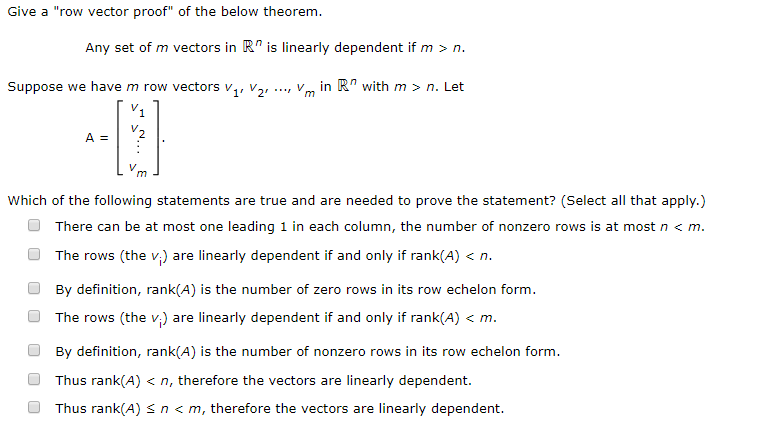 Solved Give a "row vector proof" of the below theorem. Any | Chegg.com