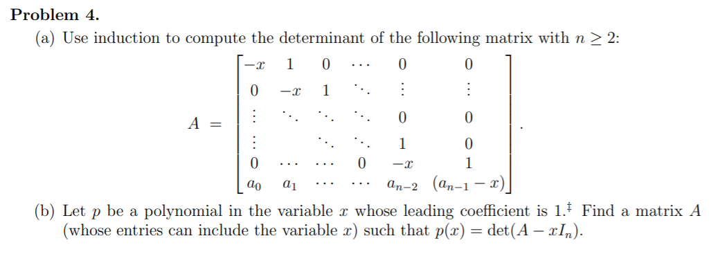 Solved Problem 4. (a) Use induction to compute the | Chegg.com Solved Problem 4. (a) Use induction to compute the | Chegg.com