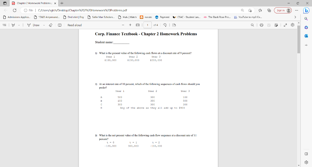 Corp. Finance Textbook - Chapter 2 Homework Problems | Chegg.com