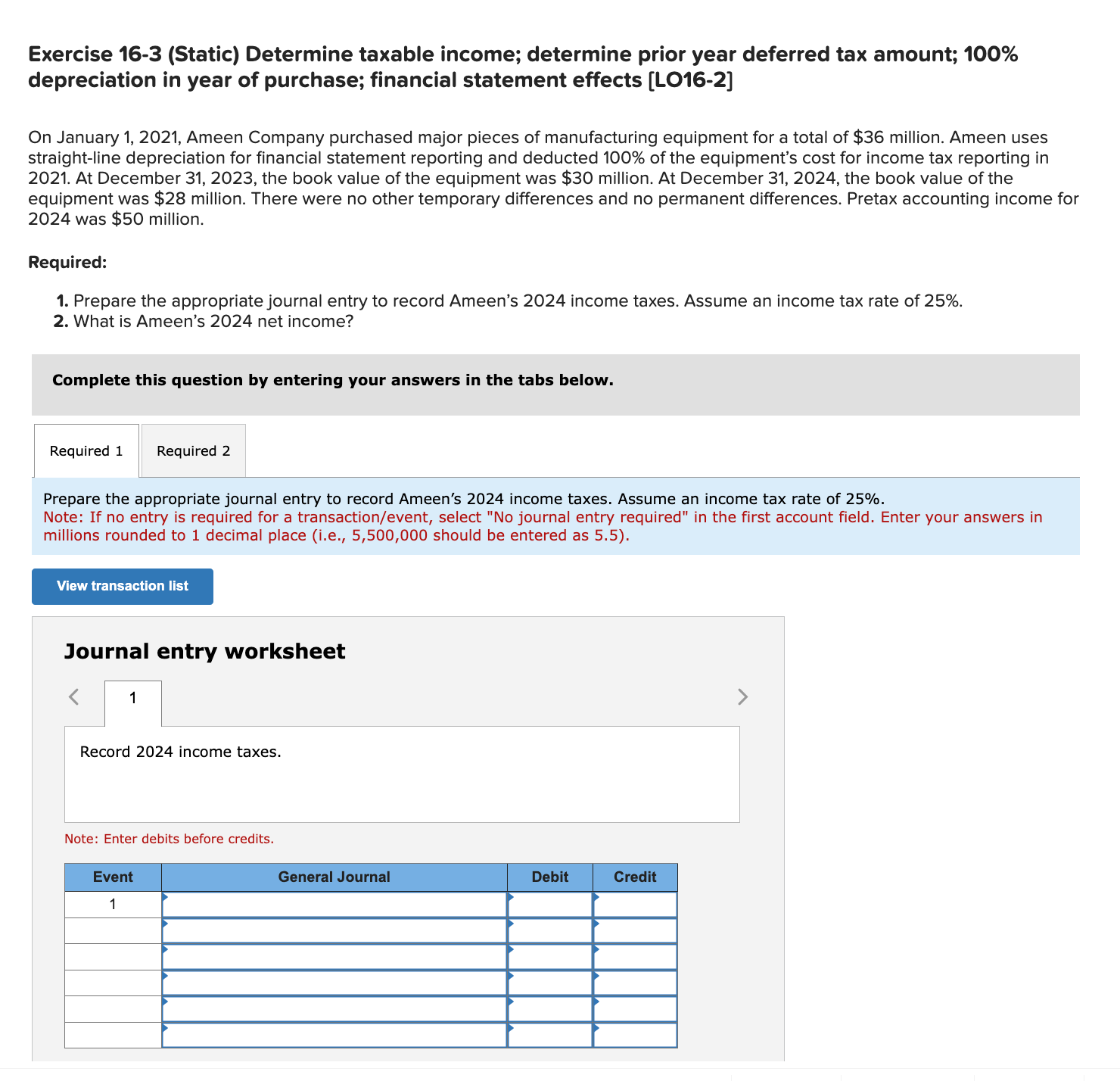 Solved Q3 Exercise 16-3 (Static) Determine taxable income; | Chegg.com