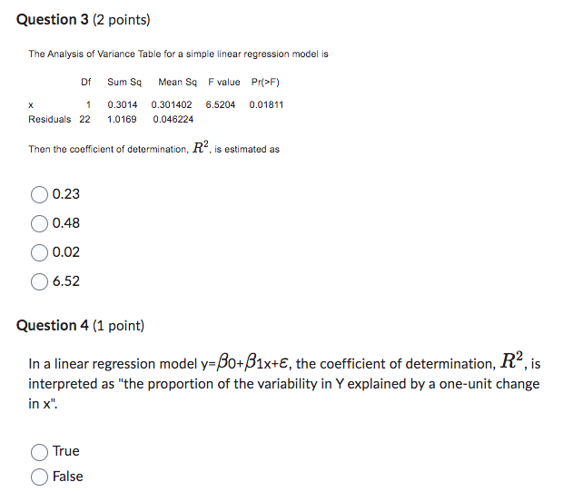 Solved The Analysis of Variance Table for a simple linear | Chegg.com