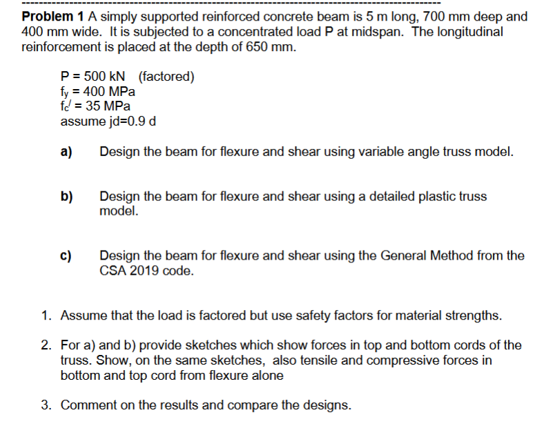 Solved Problem 1 ﻿A simply supported reinforced concrete | Chegg.com