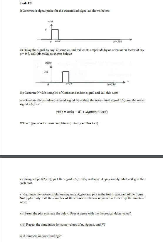 Solved i) Generate a signal pulse for the transmitted signal | Chegg.com