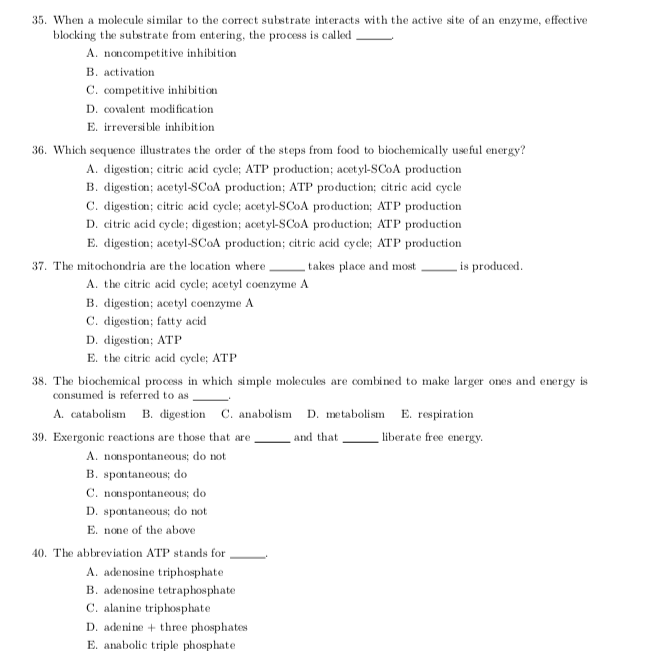 Solved 35 When A Molecule Similar To The Correct Substrate