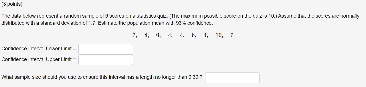 Solved The data below represent a random sample of 9 scores | Chegg.com