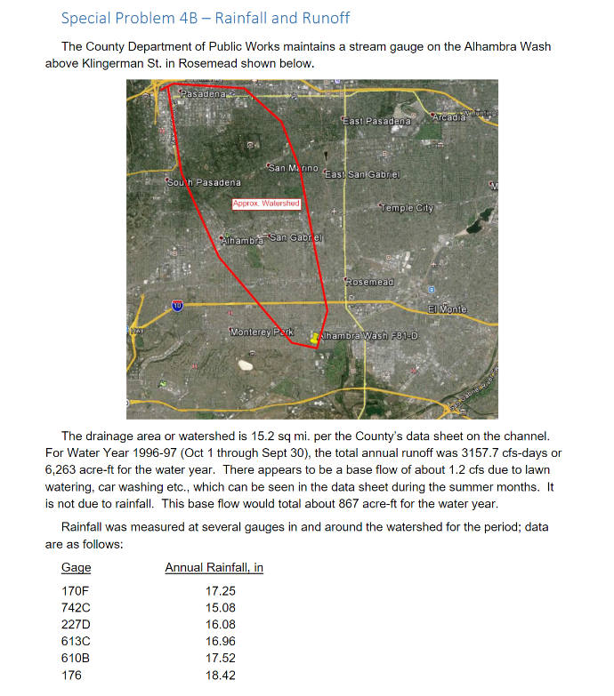 Solved Special Problem 4B - Rainfall and Runoff The County | Chegg.com