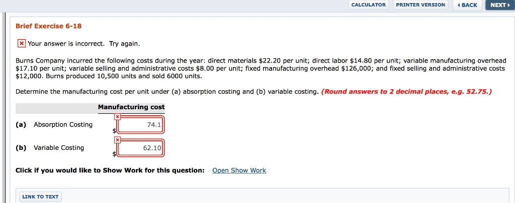 Solved CALCULATOR PRINTER VERSION BACK NEXT Brief Exercise | Chegg.com