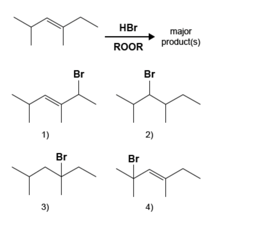 Solved HBr major product(s) ROOR Br Br 1) 2) Br Br 3) 4) | Chegg.com