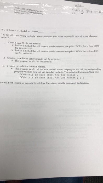 Solved ohs bash-3.00S cat ieport EL IS 345 Lab #5 Methods | Chegg.com