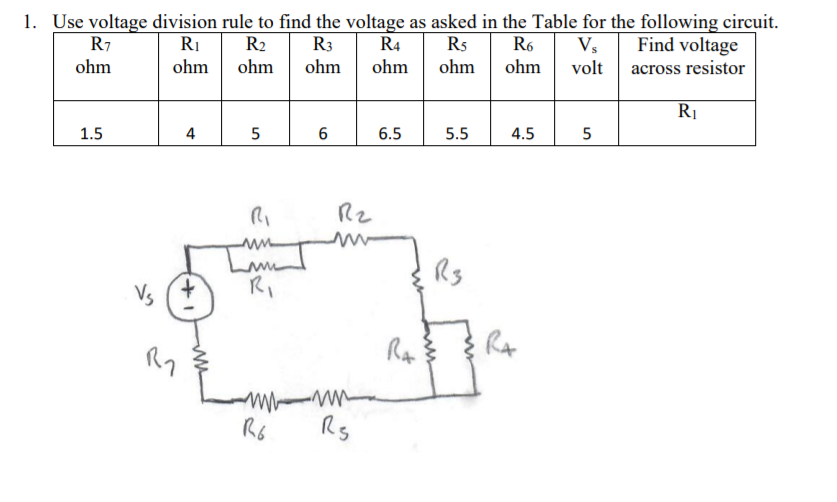 Solved 1. Use voltage division rule to find the voltage as | Chegg.com