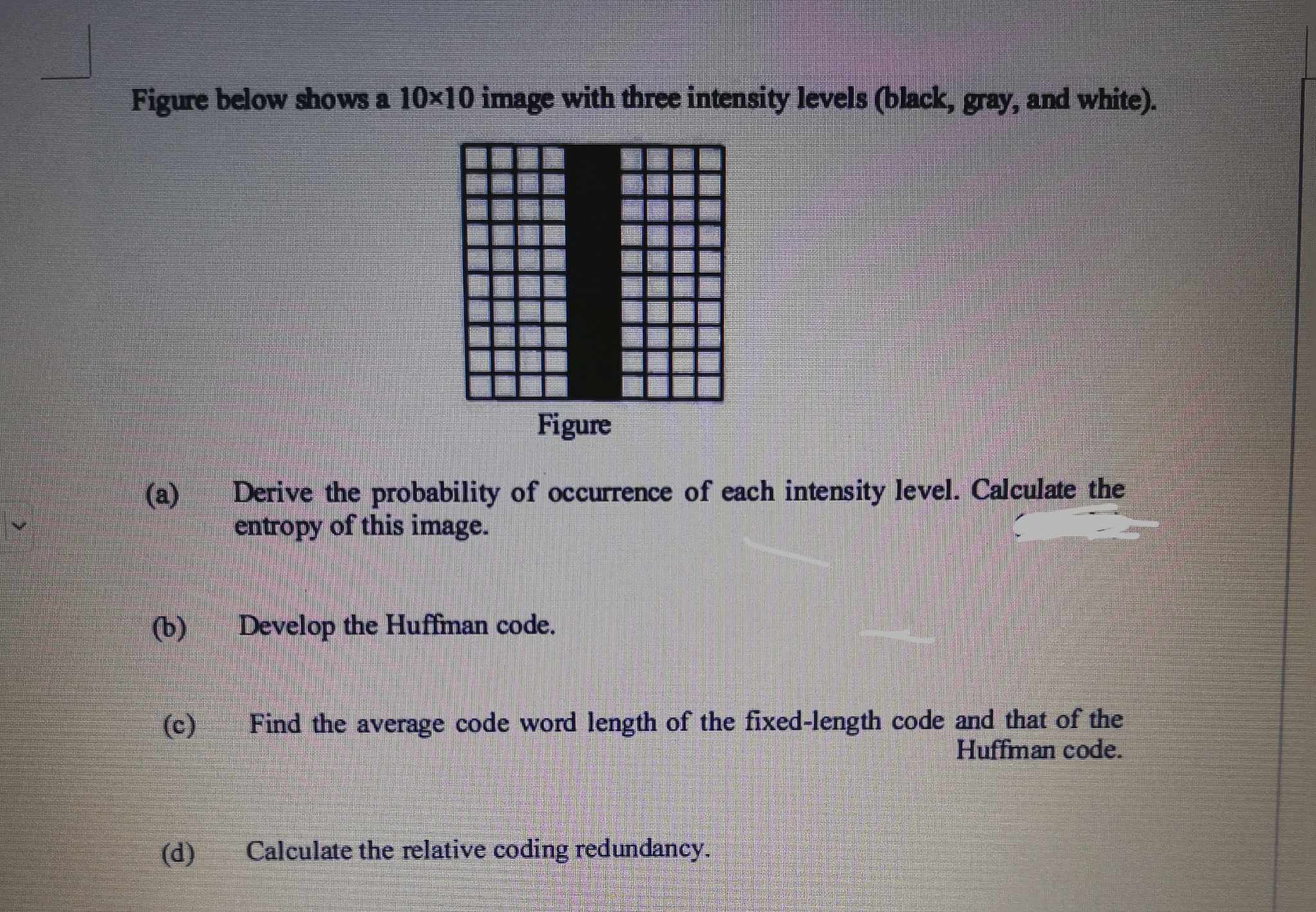 Solved Figure below shows a 10×10 image with three intensity | Chegg.com