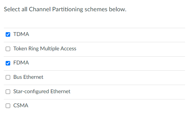 Solved Select all Channel Partitioning schemes below. TDMA | Chegg.com