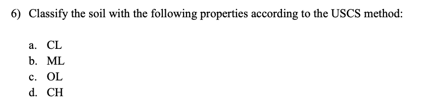 Solved 6) Classify the soil with the following properties | Chegg.com