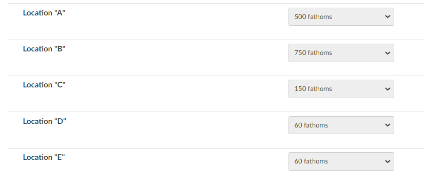 Solved Location "A" 500 fathoms Location "B" 750 fathoms | Chegg.com