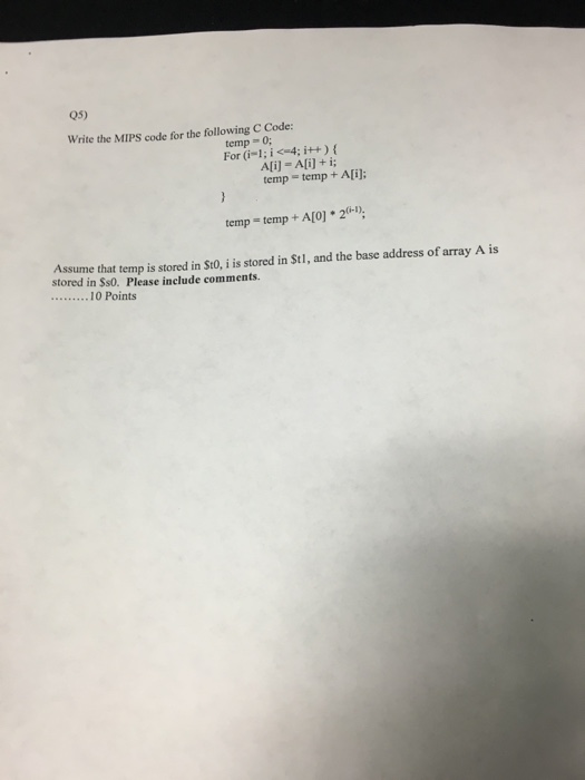 Solved Write the MIPS code for the following C Code: temp = | Chegg.com