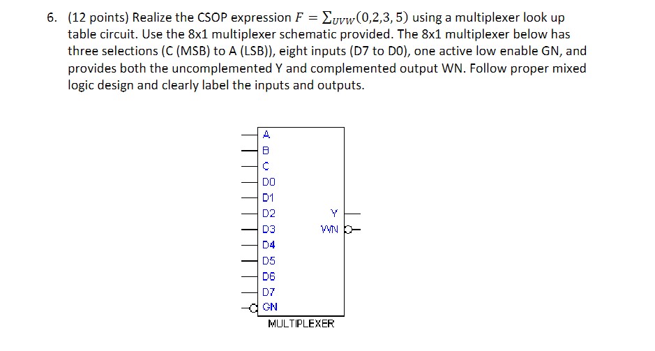 Solved 5. (12 points) Realize the CSOP expression | Chegg.com