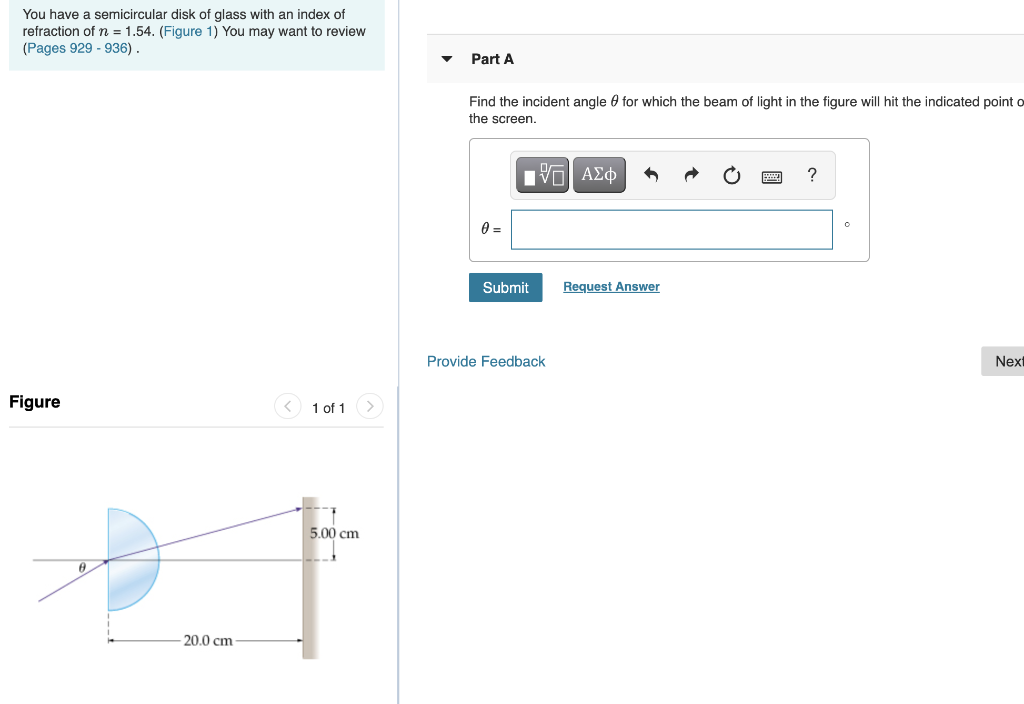 Solved You have a semicircular disk of glass with an index | Chegg.com
