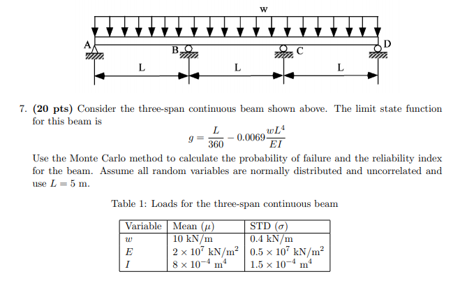 Solved W A D ва L L L 7. (20 pts) Consider the three-span | Chegg.com