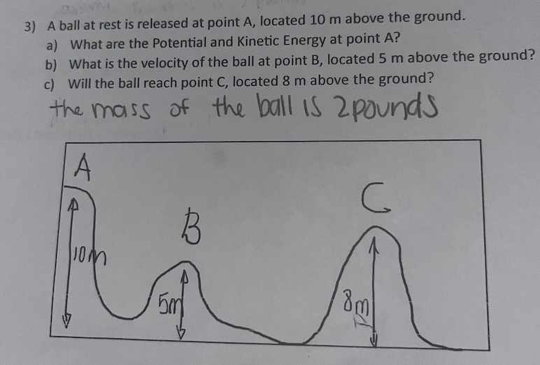 Solved 3) A ball at rest is released at point A, located 10 | Chegg.com