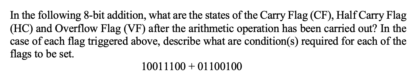 Solved In the following 8-bit addition, what are the states | Chegg.com