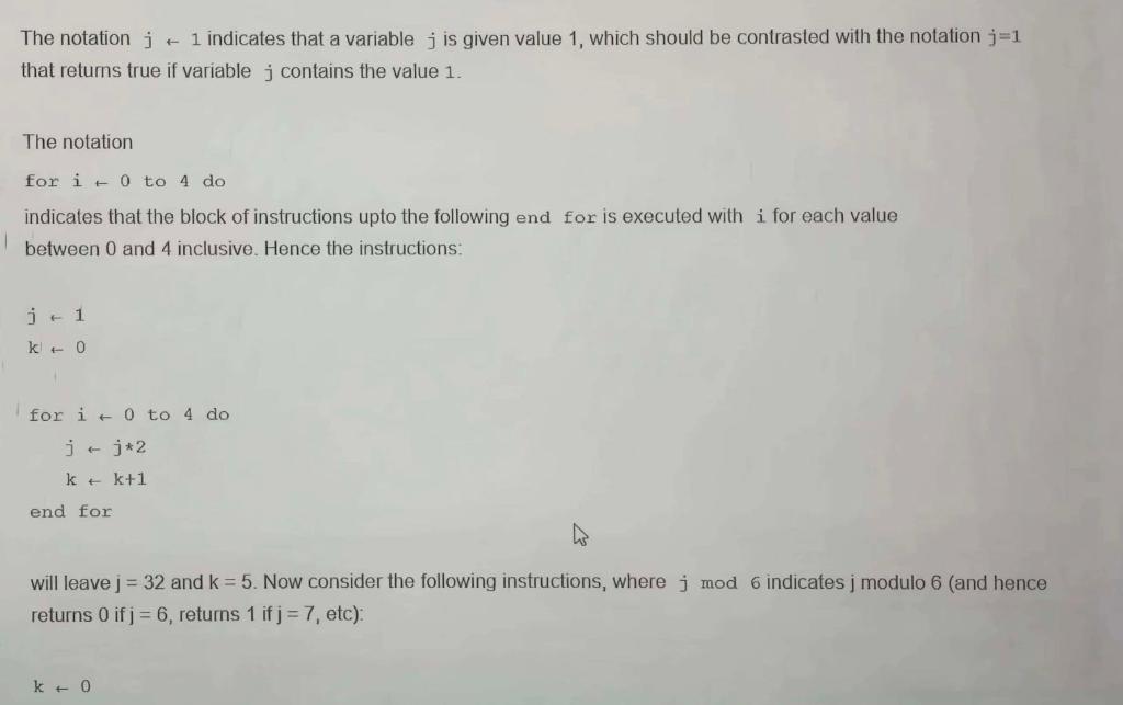 Solved The notation j←1 indicates that a variable j is given | Chegg.com