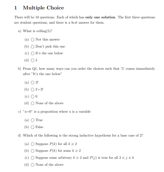 Solved There will be 10 questions. Each of which has only | Chegg.com