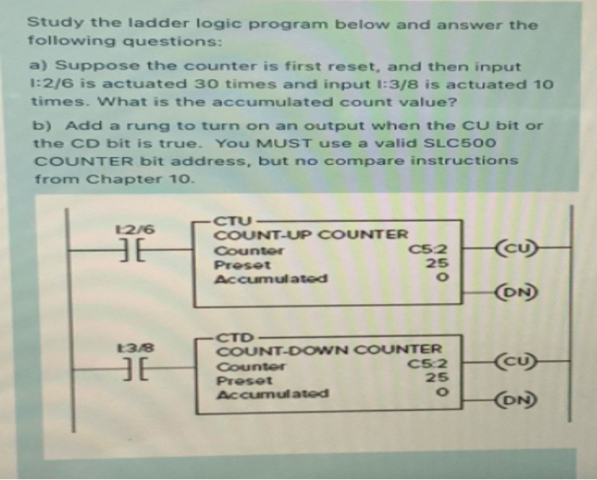 Solved Study the ladder logic program below and answer the | Chegg.com