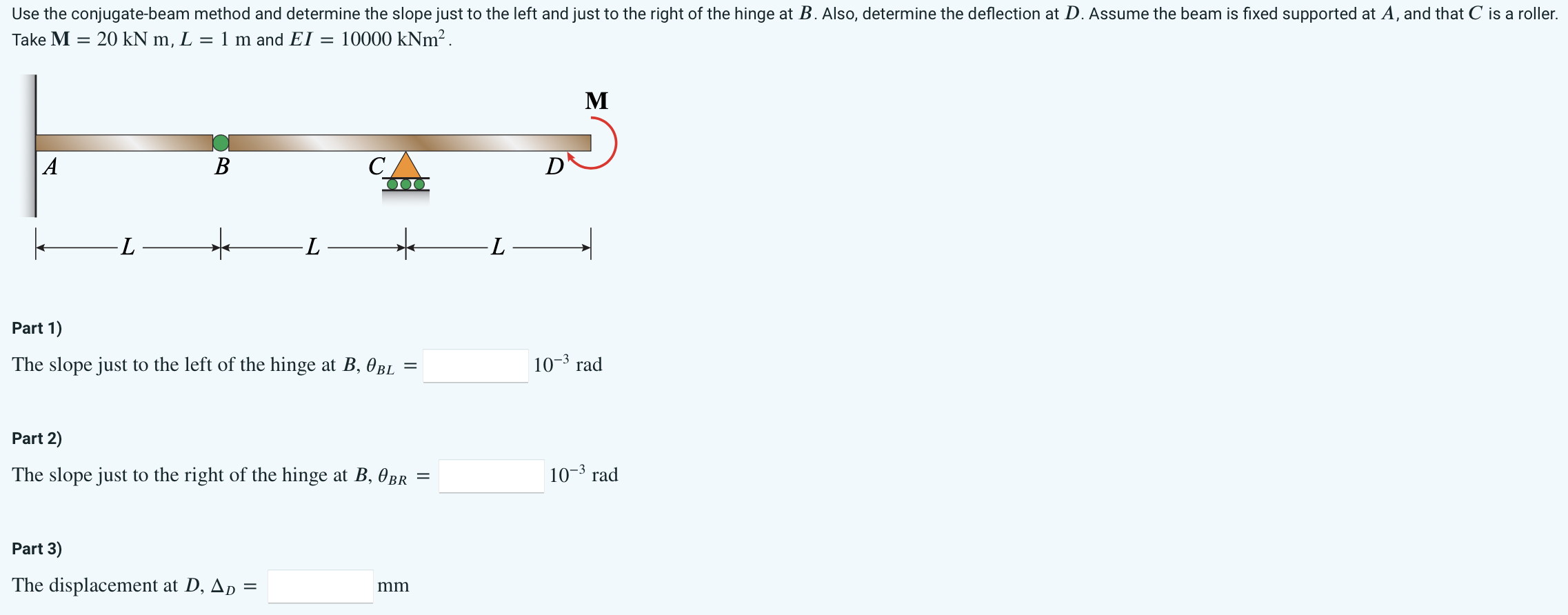 Solved Use the conjugate-beam method and determine the slope | Chegg.com