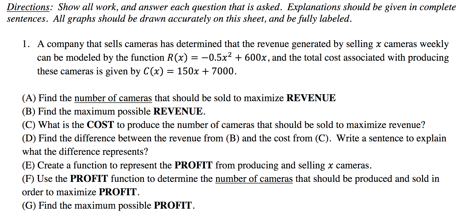 Solved Directions: Show all work, and answer each question | Chegg.com