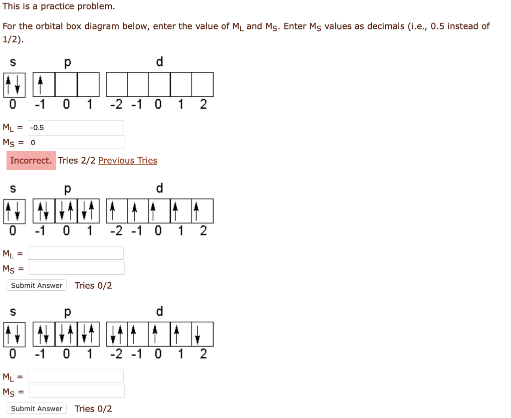 Solved This is a practice problem. For the orbital box | Chegg.com