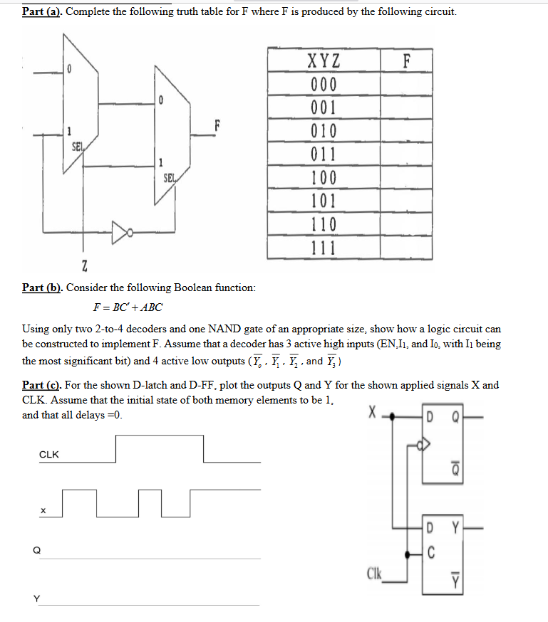 Solved Part (a). Complete the following truth table for F | Chegg.com