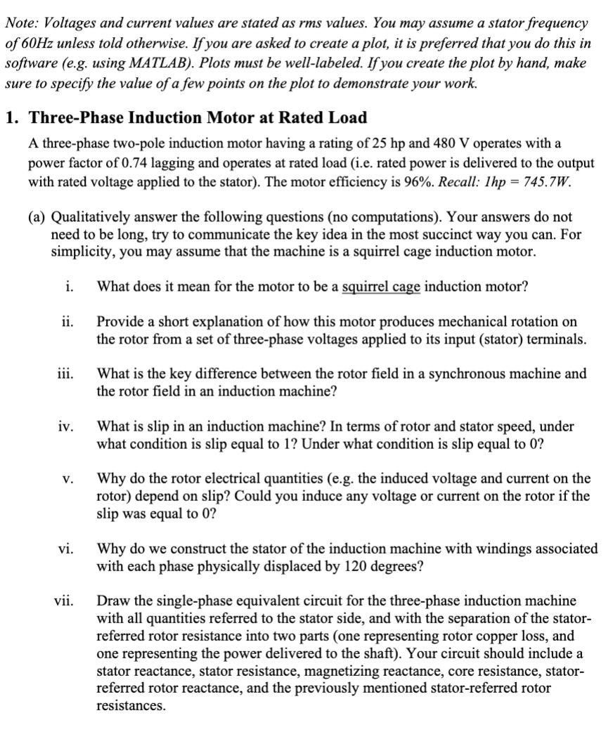 Solved Three-Phase Induction Motor at Rated Load A | Chegg.com