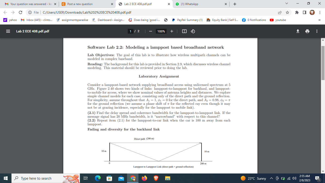 Solved Software Lab 2.2: Modeling a lamppost based broadband | Chegg.com
