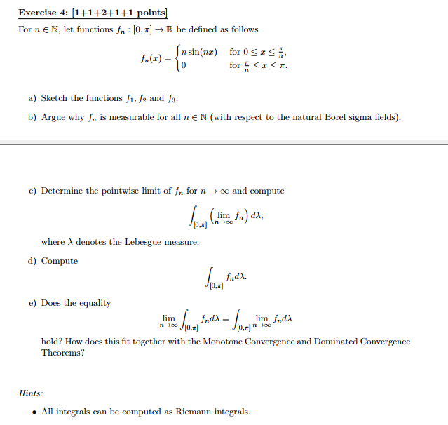 For n∈N, let functions fn:[0,π]→R be defined as | Chegg.com