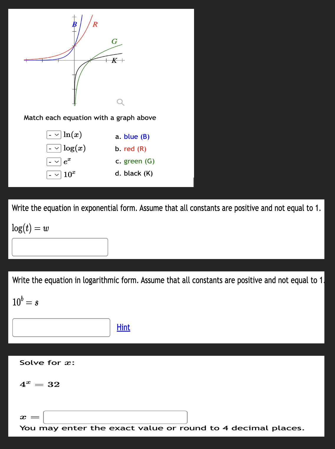 Solved Match each equation with a graph above | Chegg.com