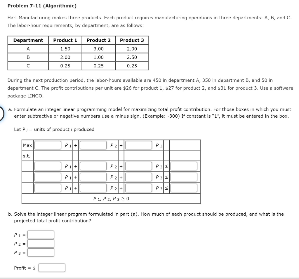 Solved Problem 7-11 (Algorithmic) Hart Manufacturing makes | Chegg.com