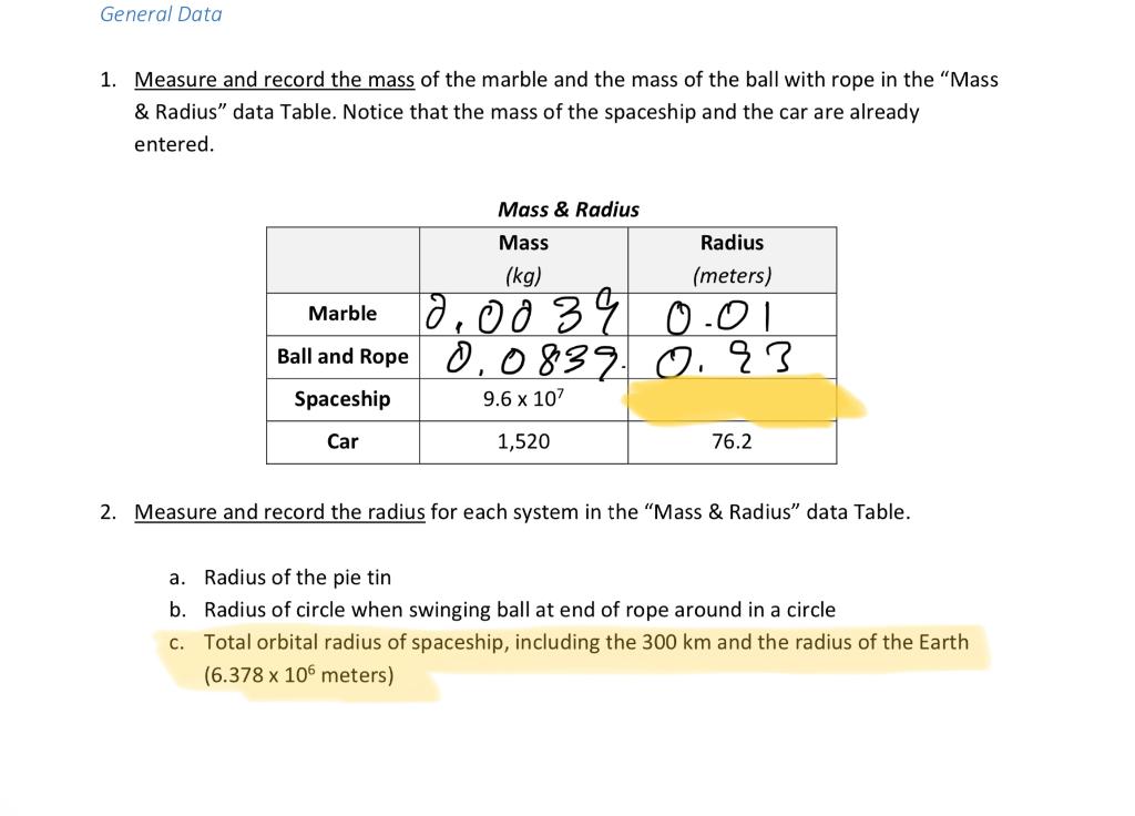 1. Measure and record the mass of the marble and the | Chegg.com