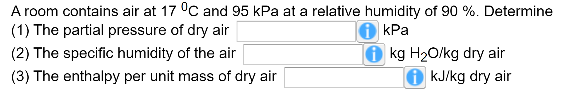 Solved A room contains air at 17∘C and 95kPa at a relative | Chegg.com