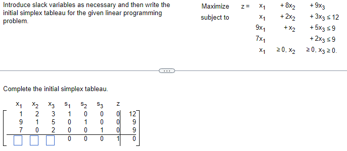 Solved Complete the initial simplex tableau. | Chegg.com