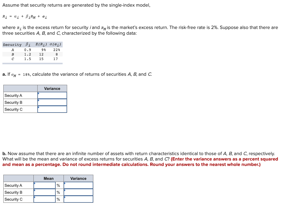 Solved Assume that security returns are generated by the | Chegg.com